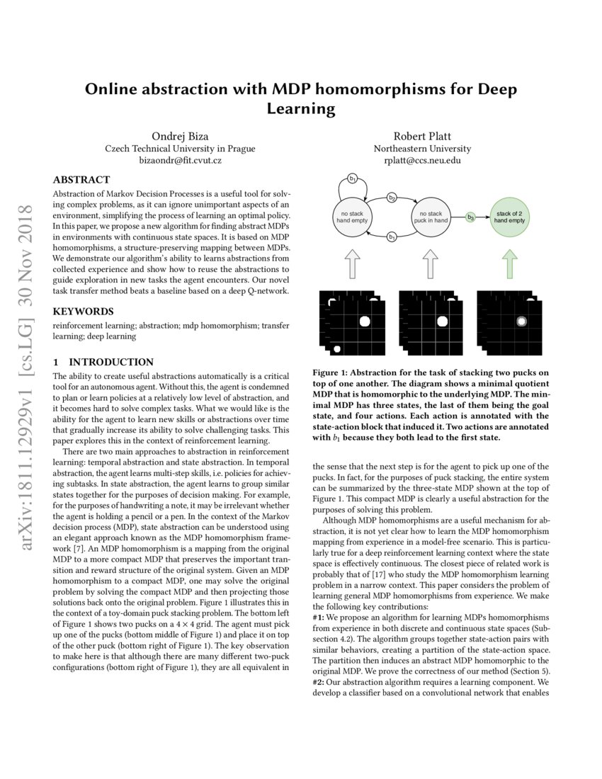 Online abstraction with MDP homomorphisms for Deep Learning | DeepAI