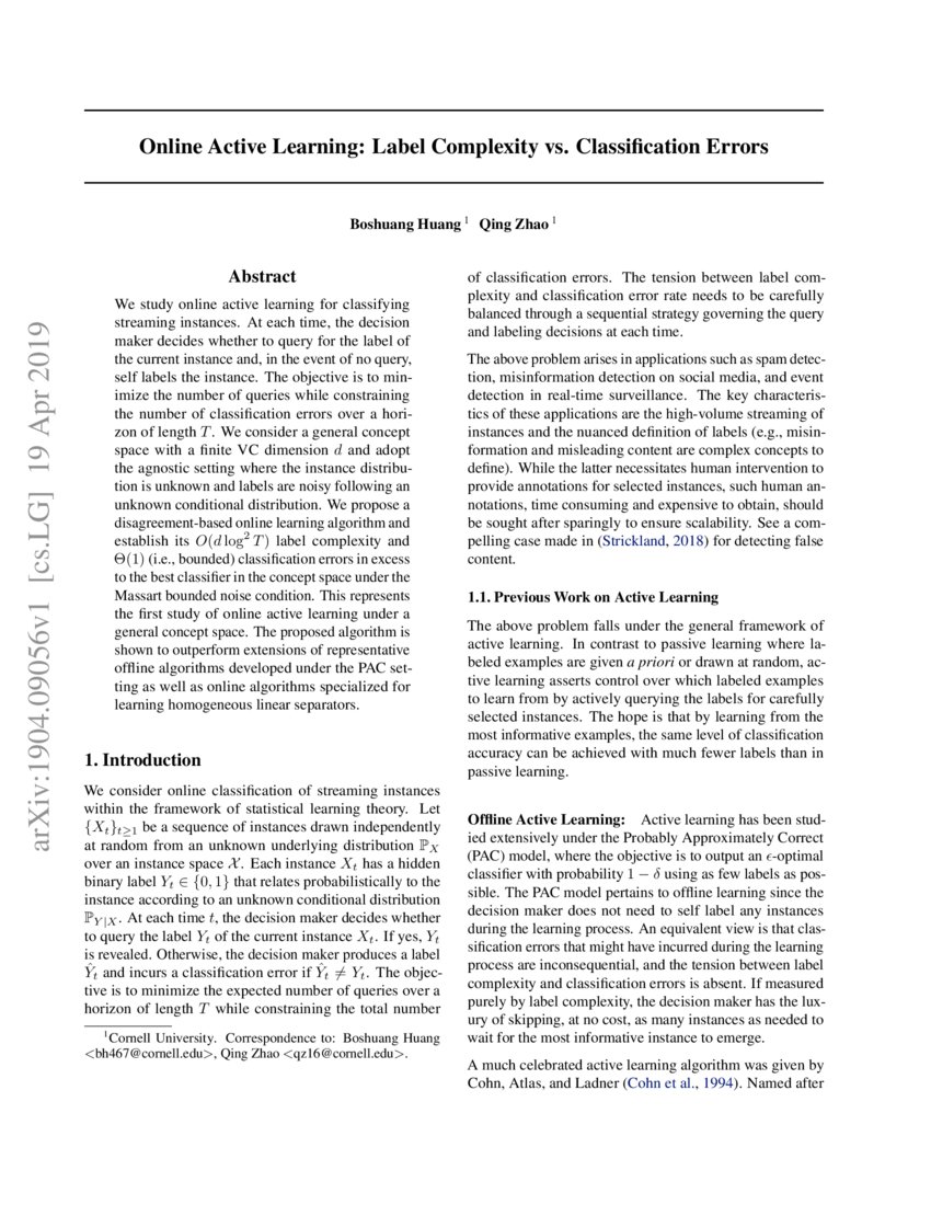 Online Active Learning: Label Complexity vs. Classification Errors | DeepAI