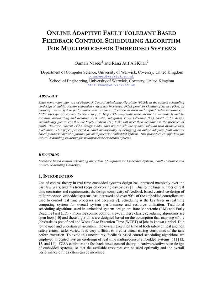 Online Adaptive Fault Tolerant based Feedback Control Scheduling Algorithm for Multiprocessor ...