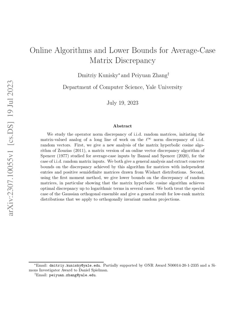 Online Algorithms and Lower Bounds for Average-Case Matrix Discrepancy | DeepAI