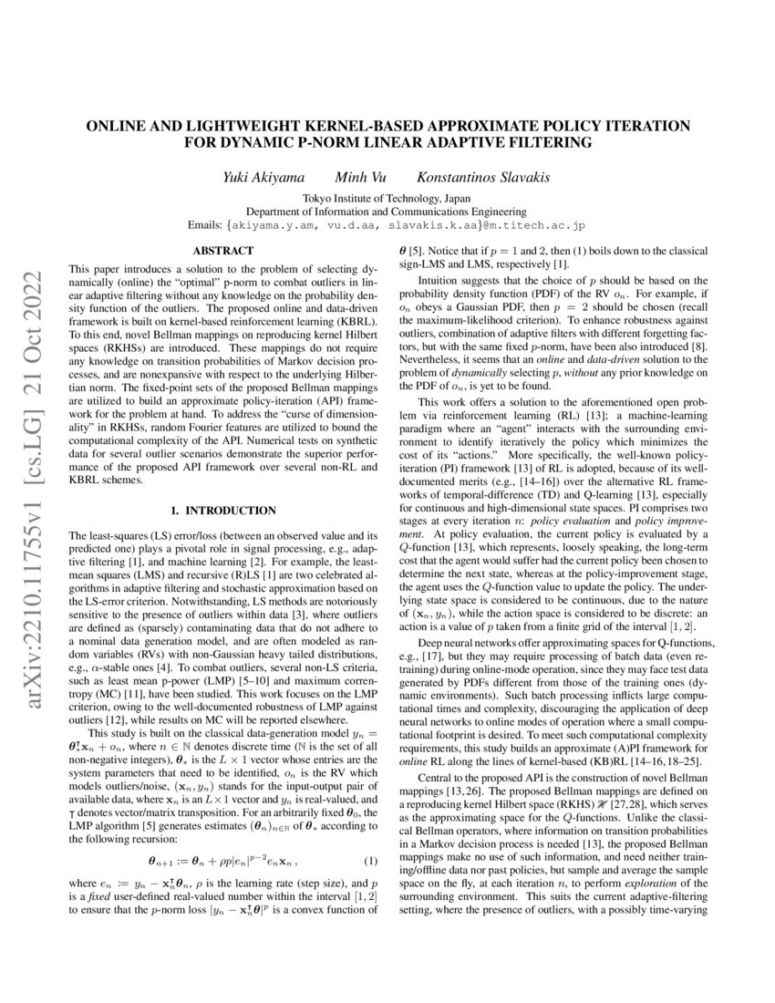 Online And Lightweight Kernel Based Approximated Policy Iteration For Dynamic P Norm Linear