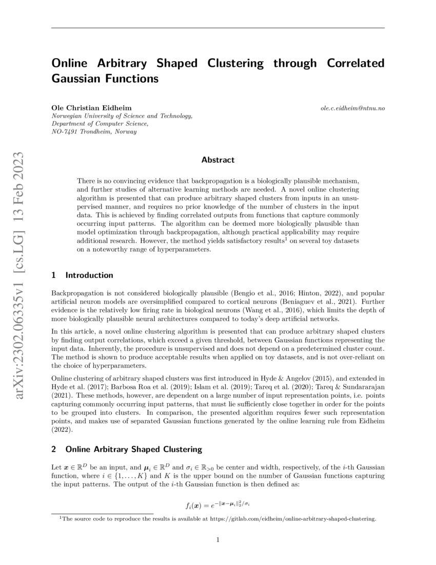 Online Arbitrary Shaped Clustering Through Correlated Gaussian