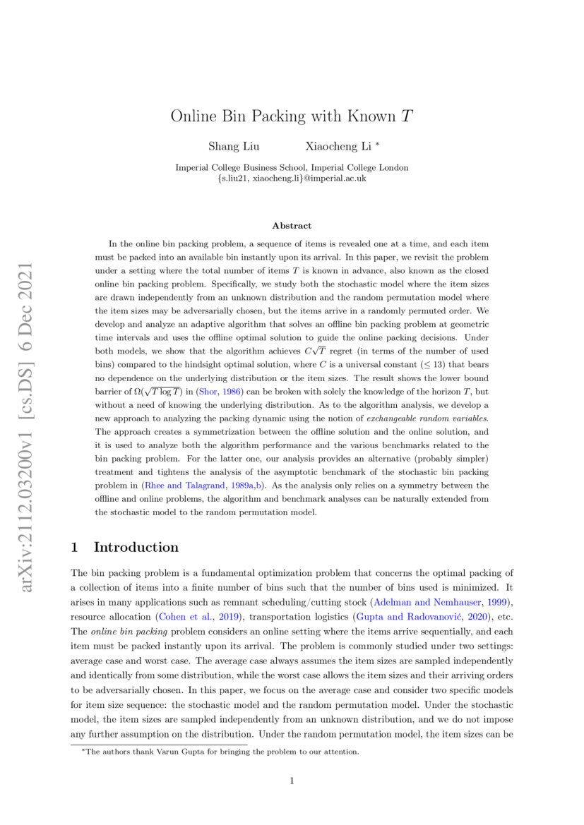 Online Bin Packing with Known T | DeepAI