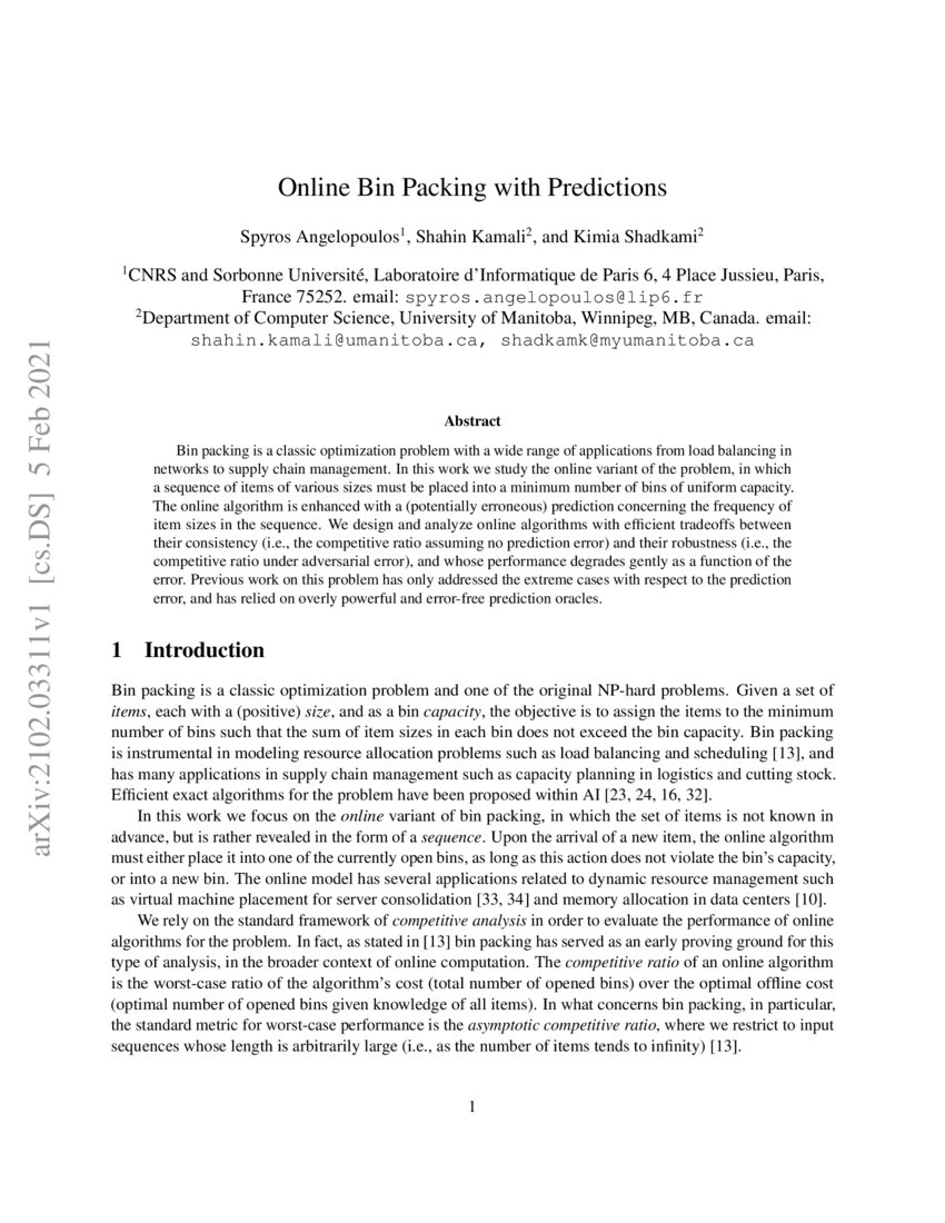 Online Bin Packing With Predictions Deepai