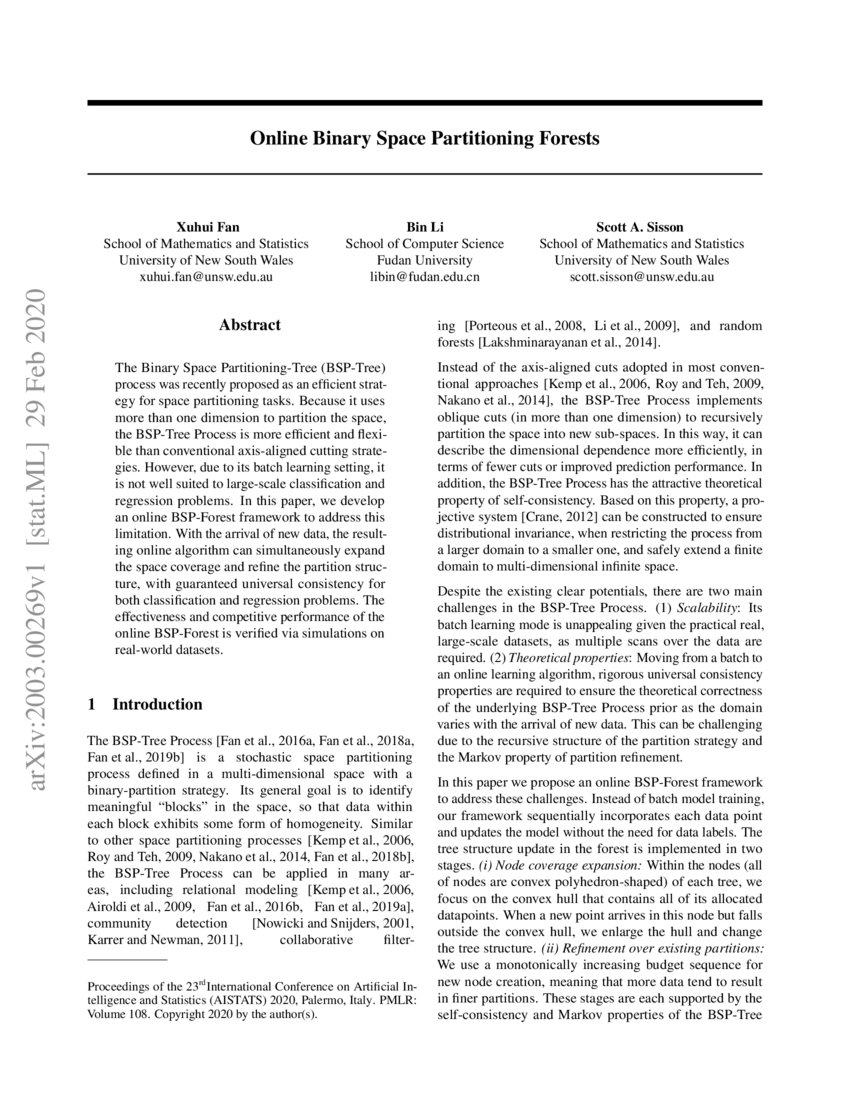 Online Binary Space Partitioning Forests | DeepAI