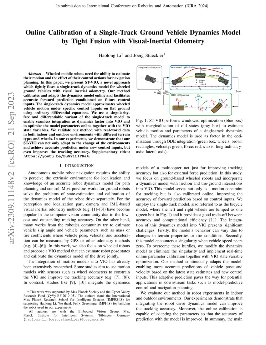 Online Calibration of a Single-Track Ground Vehicle Dynamics Model by Tight Fusion with Visual ...