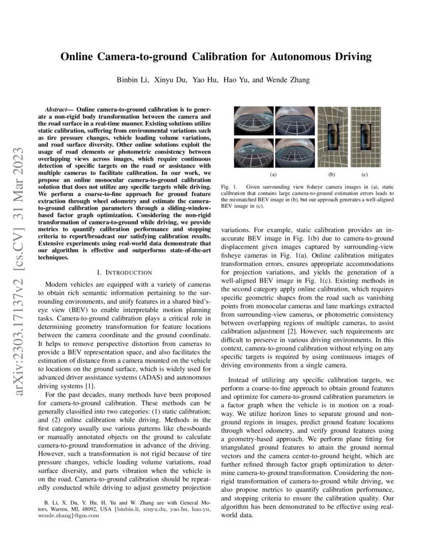 Online Camera-to-ground Calibration for Autonomous Driving | DeepAI