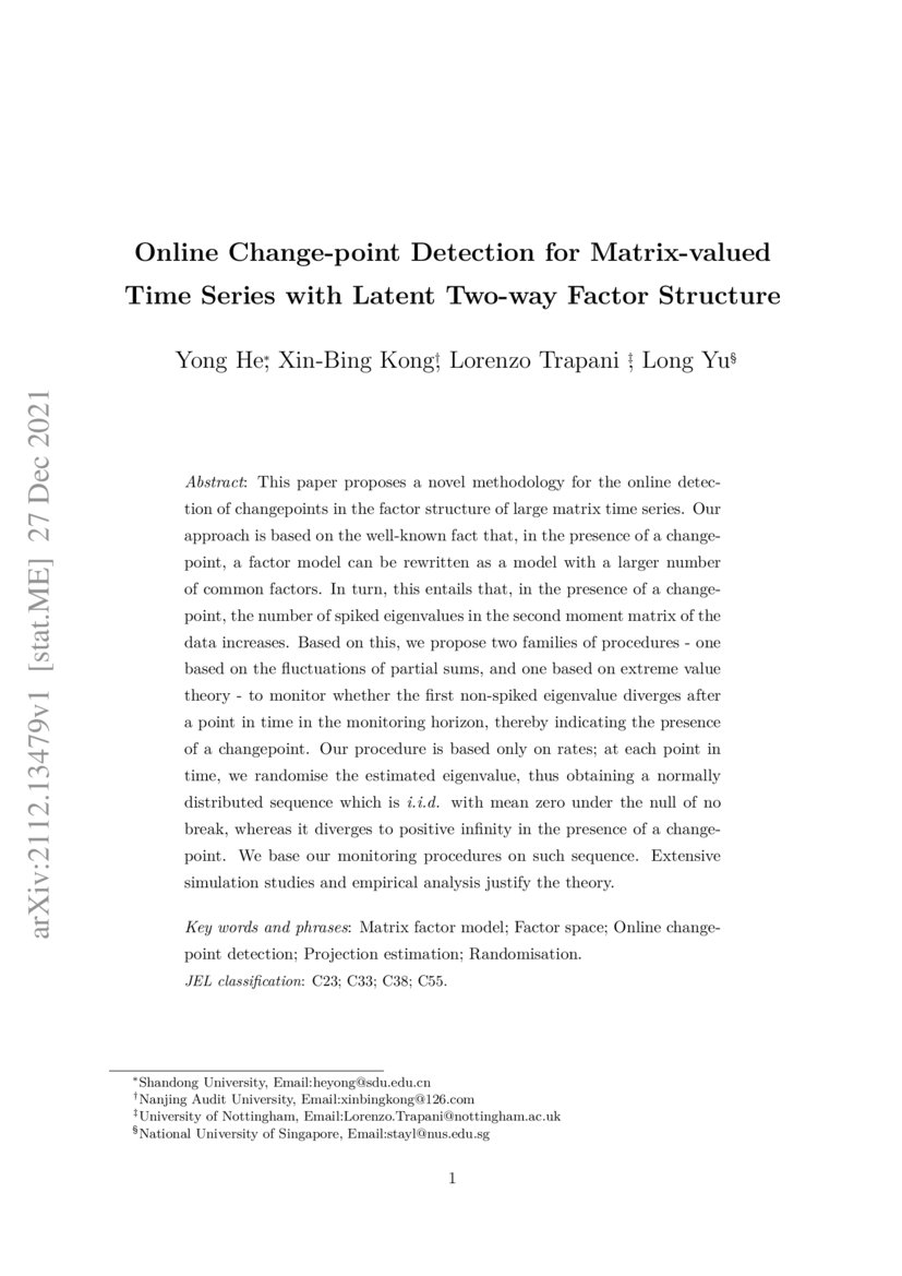 Online Change-point Detection for Matrix-valued Time Series with Latent ... Online Change-point Detection for Matrix-valued Time Series with Latent ...