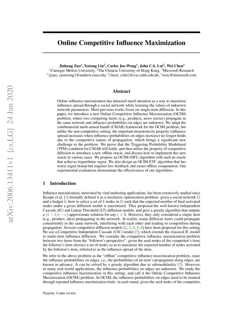Online Competitive Influence Maximization | DeepAI