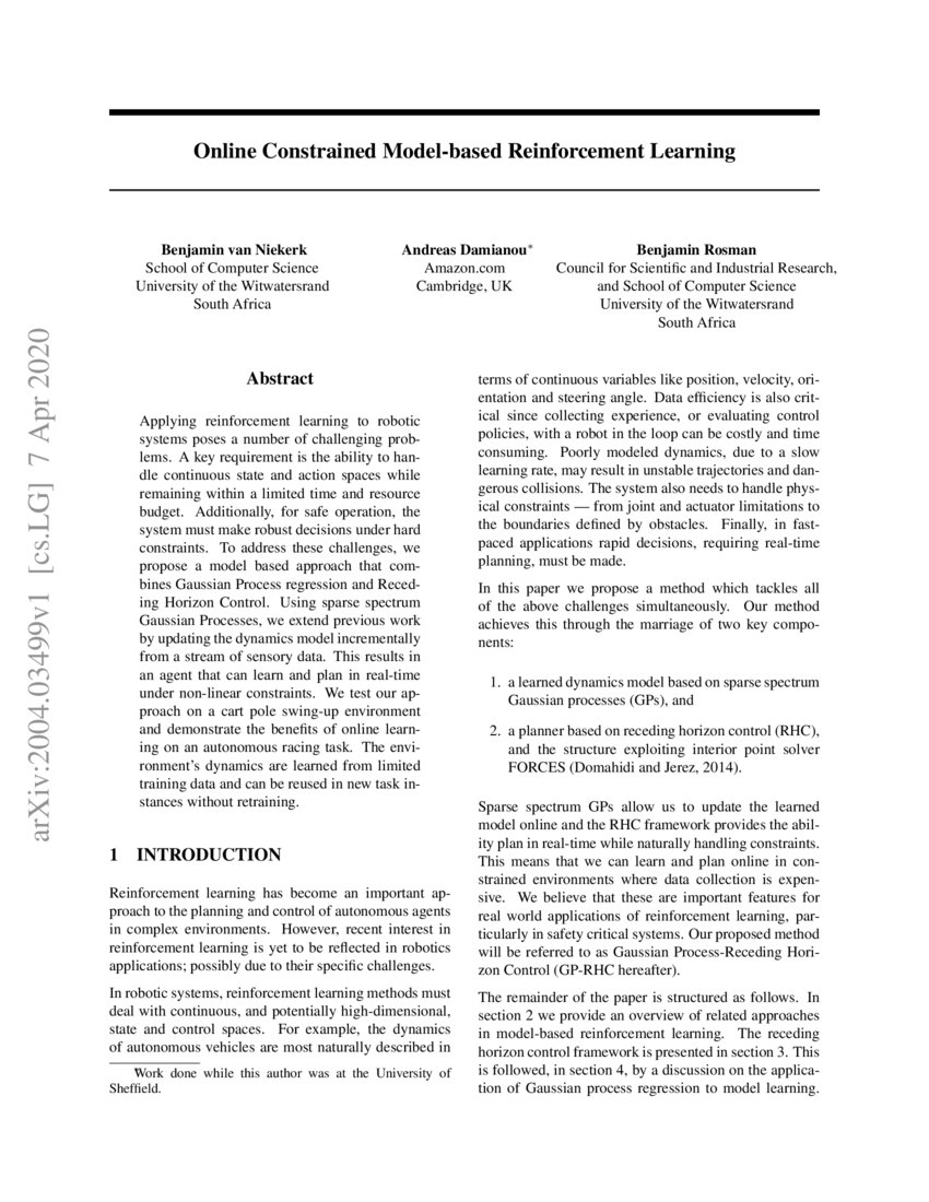 Online Constrained Model-based Reinforcement Learning | DeepAI