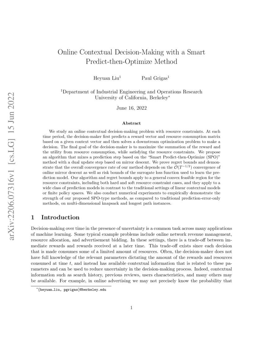 Online Contextual Decision-Making with a Smart Predict-then-Optimize Method | DeepAI