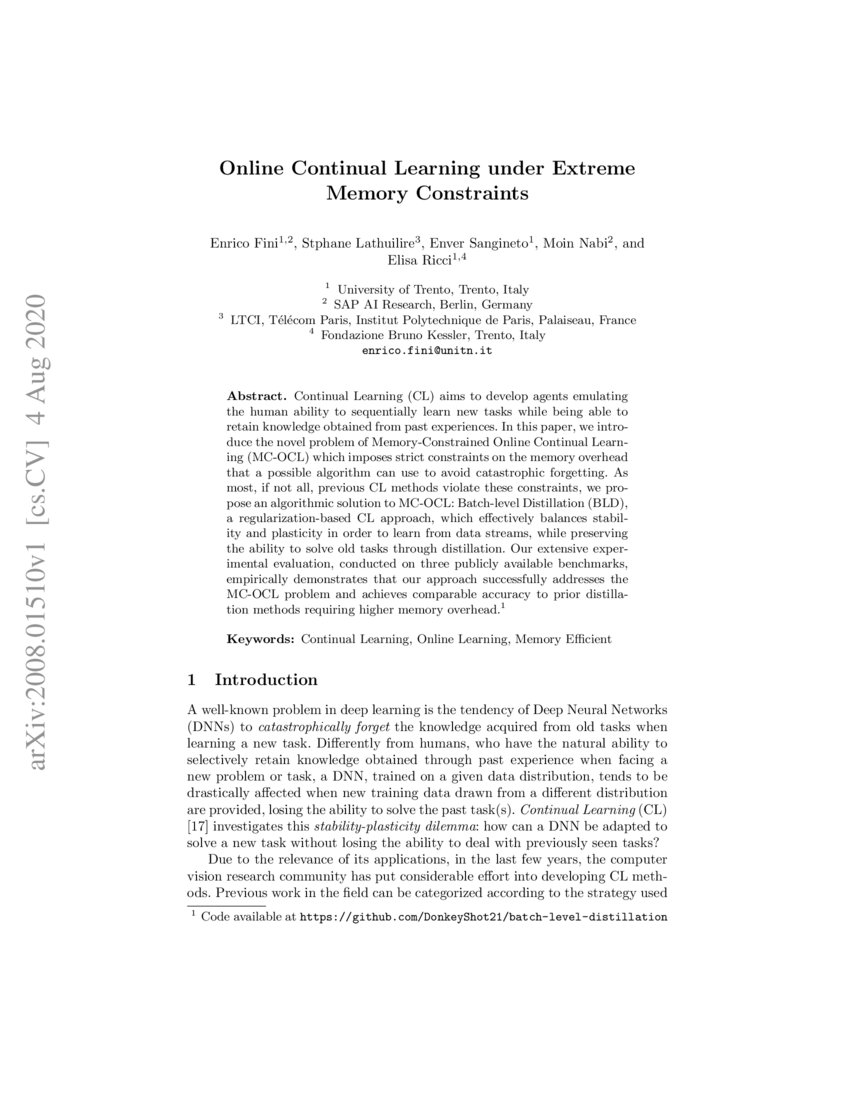 Online Continual Learning under Extreme Memory Constraints | DeepAI
