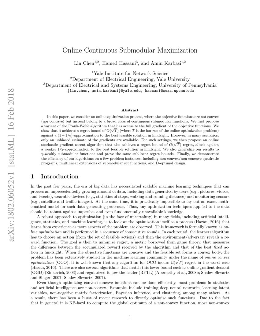 Online Continuous Submodular Maximization Deepai