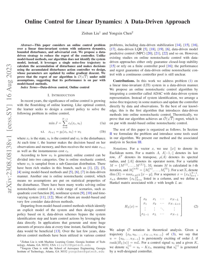 Online Control for Linear Dynamics: A Data-Driven Approach | DeepAI