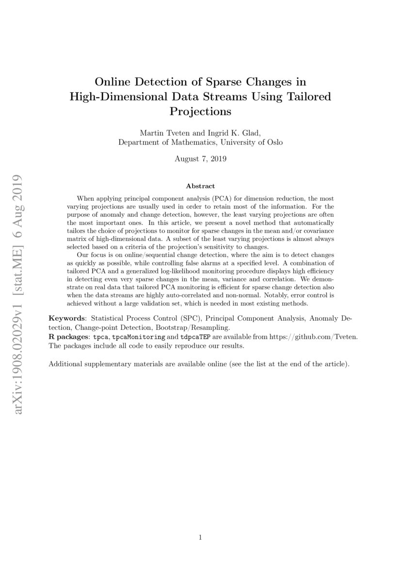 Online Detection of Sparse Changes in High-Dimensional Data Streams Using Tailored Projections ...
