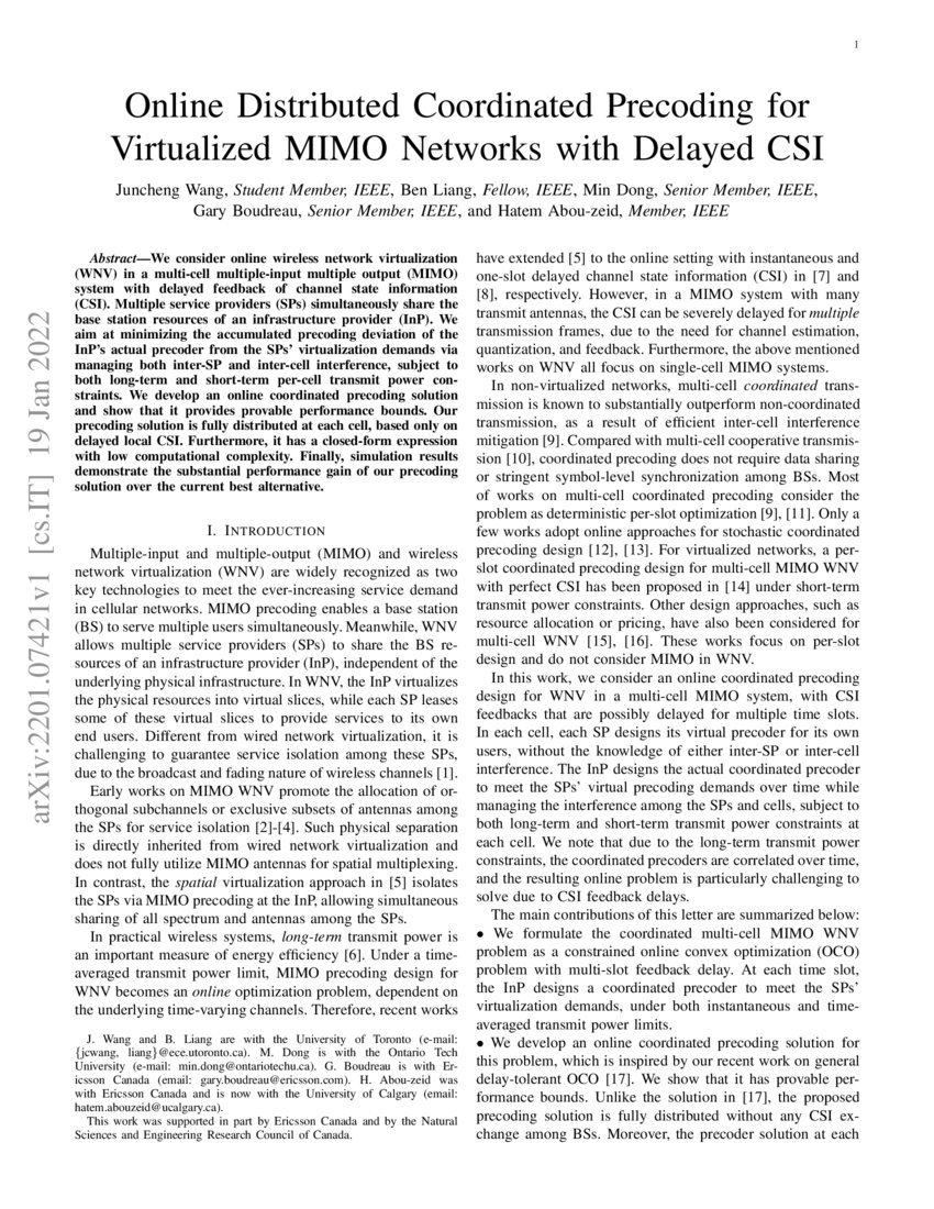 Online Distributed Coordinated Precoding For Virtualized Mimo Networks With Delayed Csi Deepai