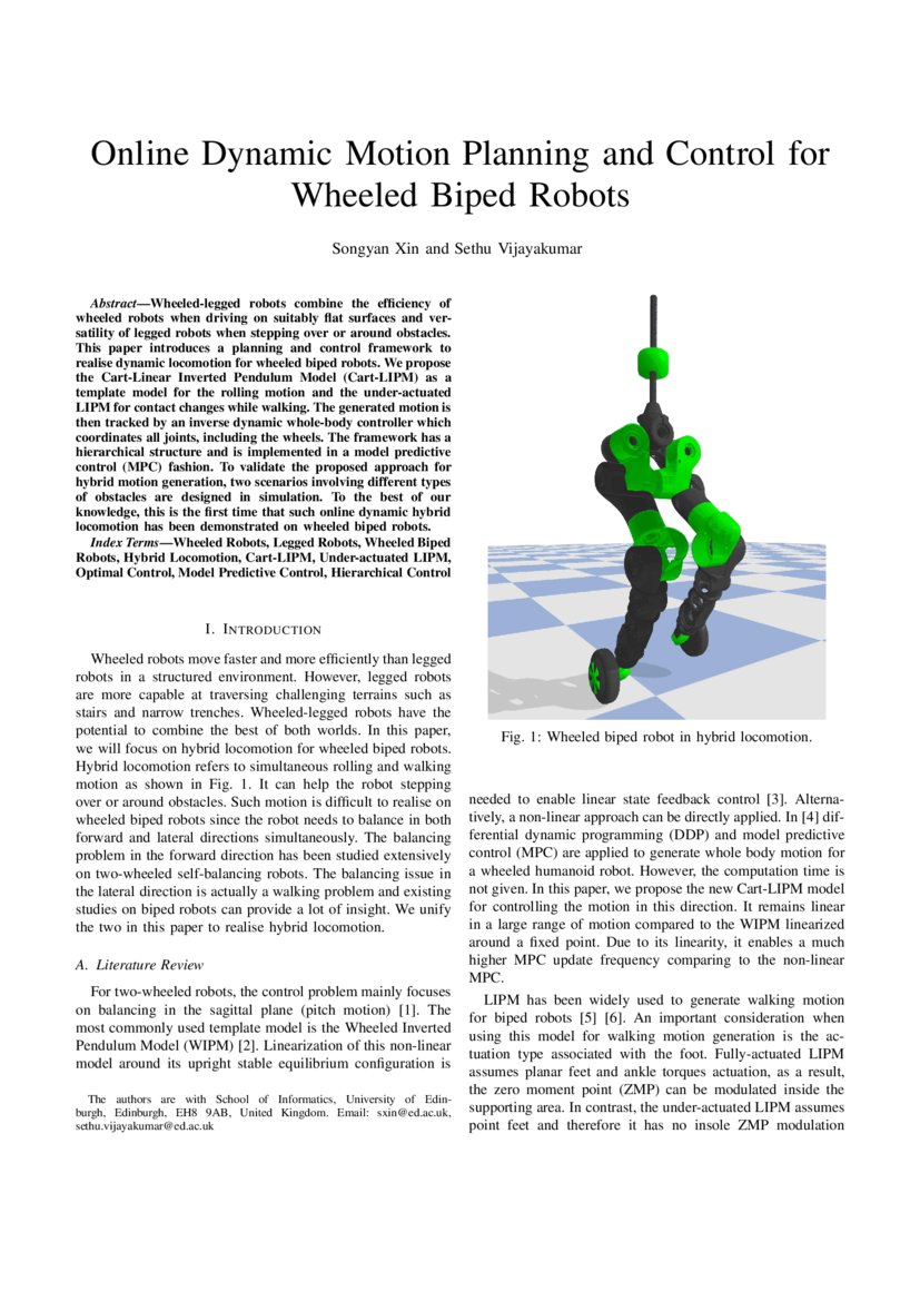 Online Dynamic Motion Planning And Control For Wheeled Biped Robots Deepai