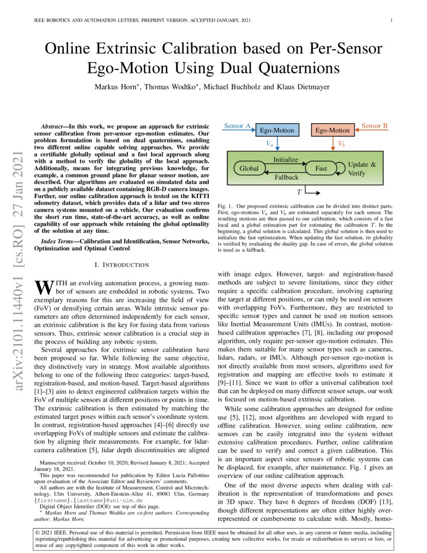 Online Extrinsic Calibration based on Per-Sensor Ego-Motion Using Dual ...