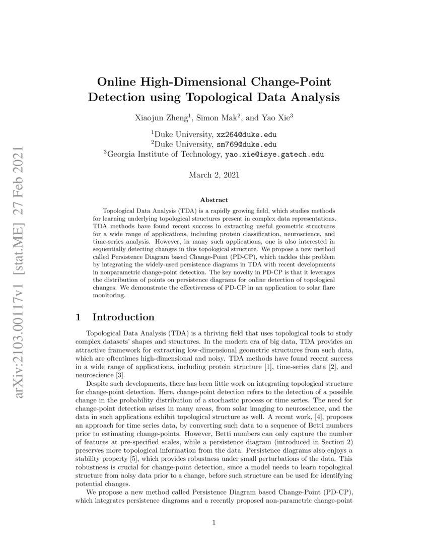 Online High-Dimensional Change-Point Detection using Topological Data Analysis | DeepAI