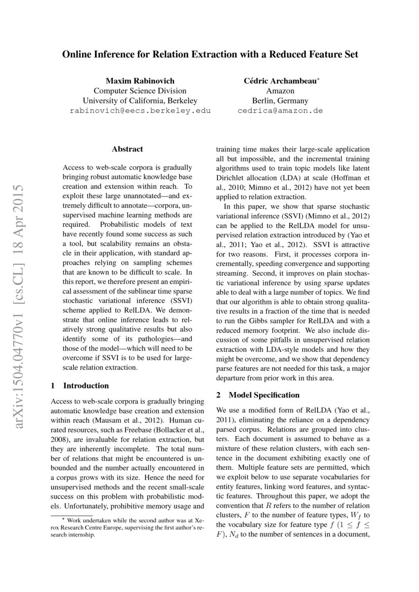 Online Inference For Relation Extraction With A Reduced Feature Set Deepai