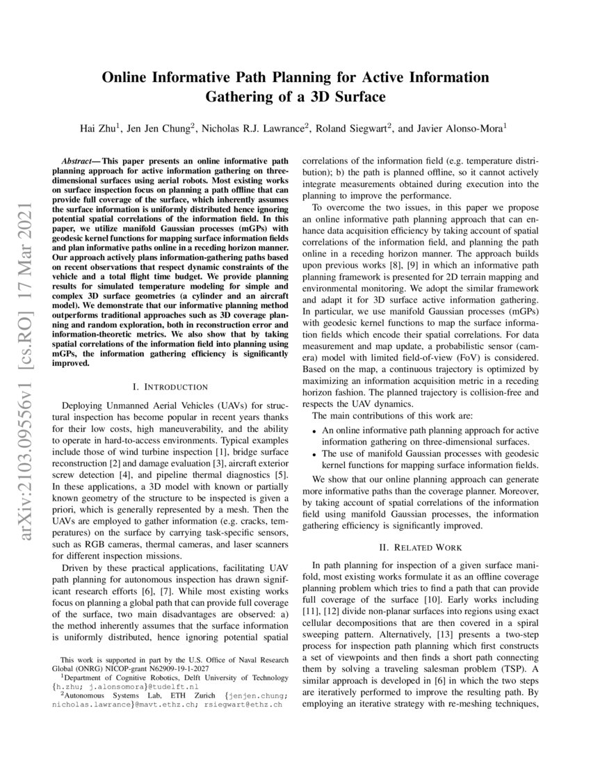 Online Informative Path Planning for Active Information Gathering of a 3D Surface | DeepAI