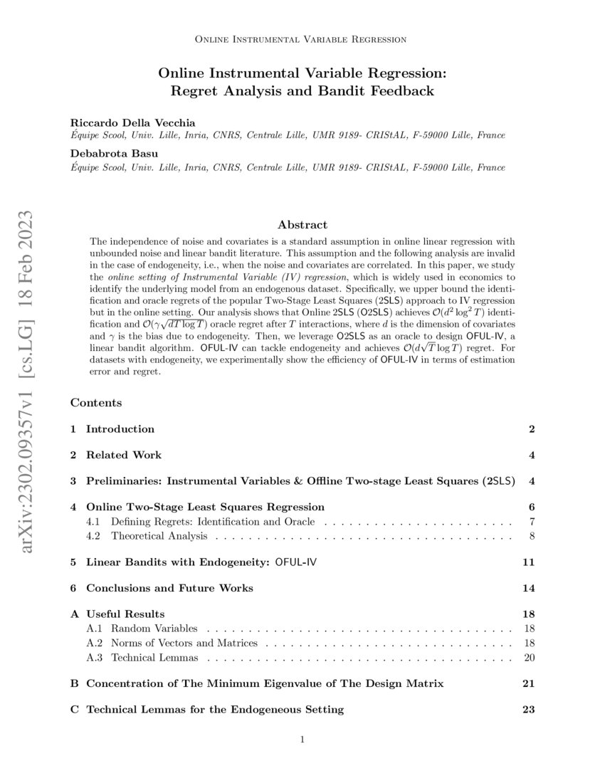 Online Instrumental Variable Regression Regret Analysis And Bandit Feedback Deepai 4722