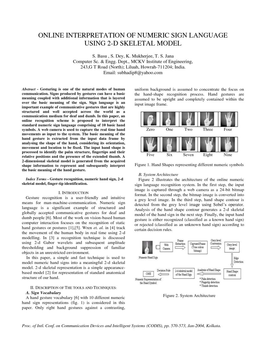 Online interpretation of numeric sign language using 2-d skeletal model ...