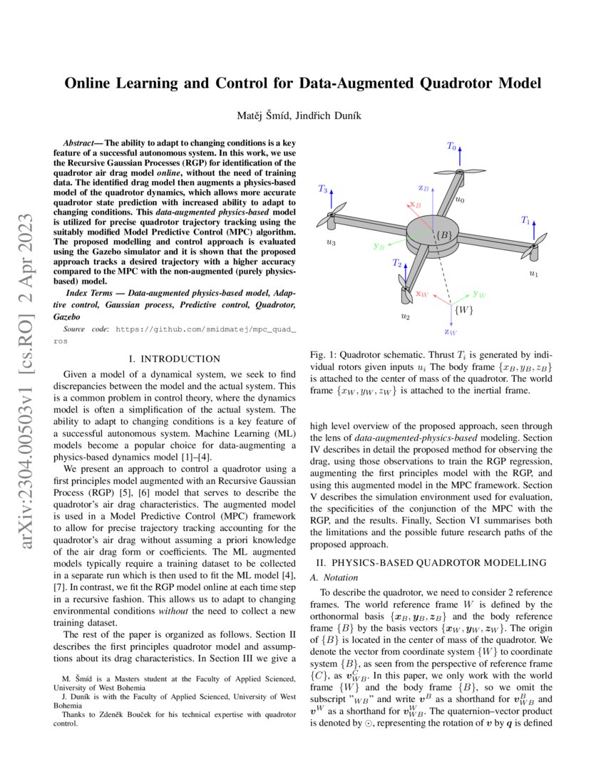 Online Learning and Control for Data-Augmented Quadrotor Model | DeepAI
