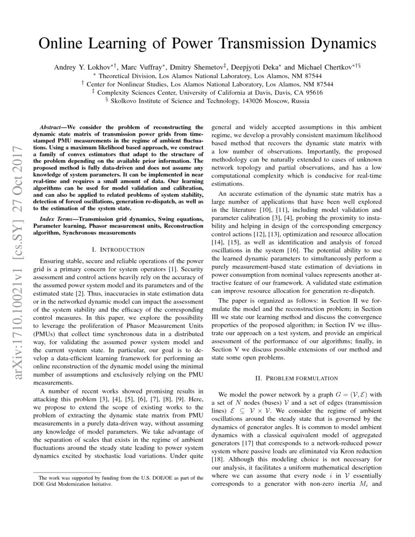 Online Learning of Power Transmission Dynamics | DeepAI
