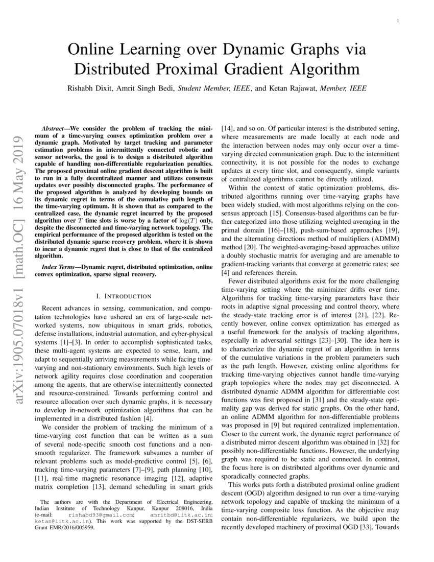 Online Learning Over Dynamic Graphs Via Distributed Proximal Gradient Algorithm Deepai