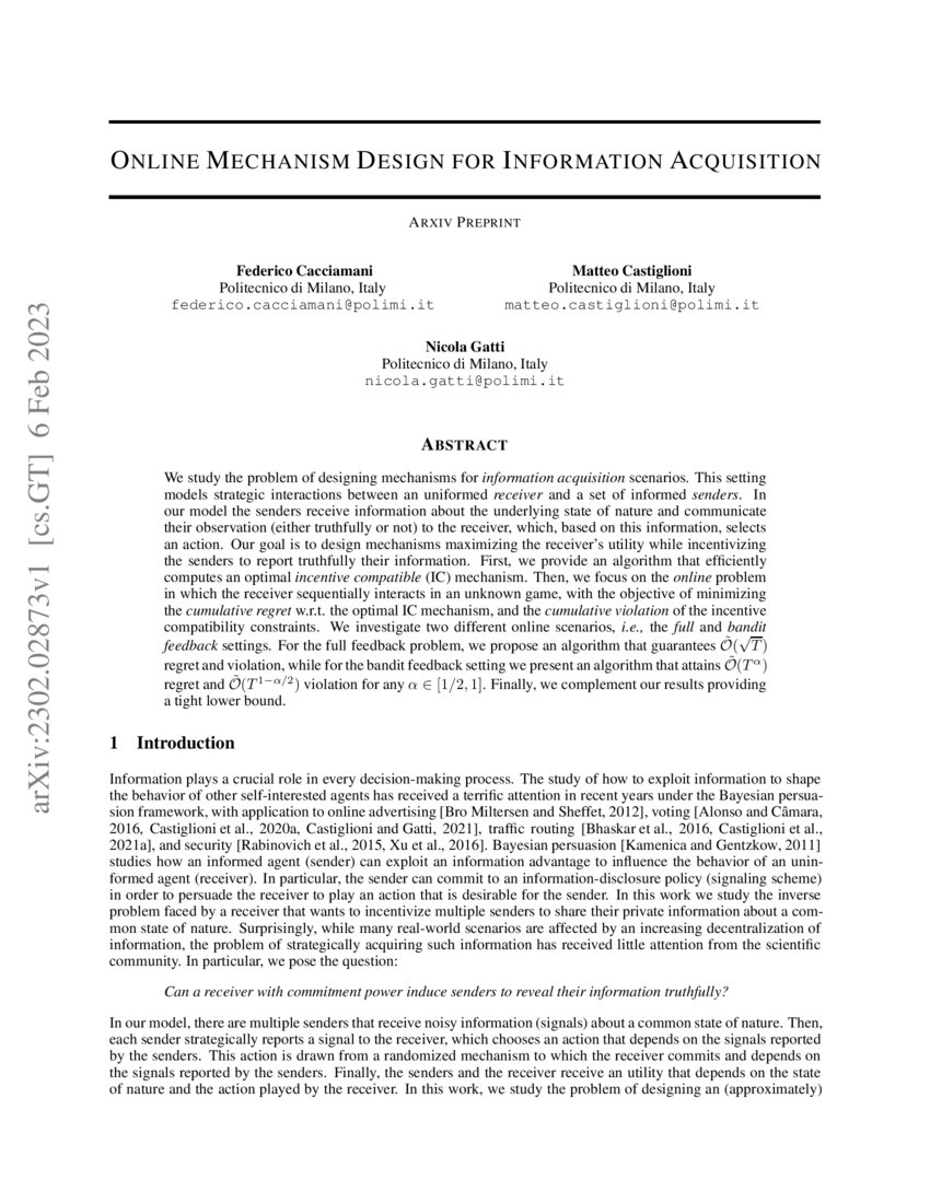 Online Mechanism Design for Information Acquisition | DeepAI