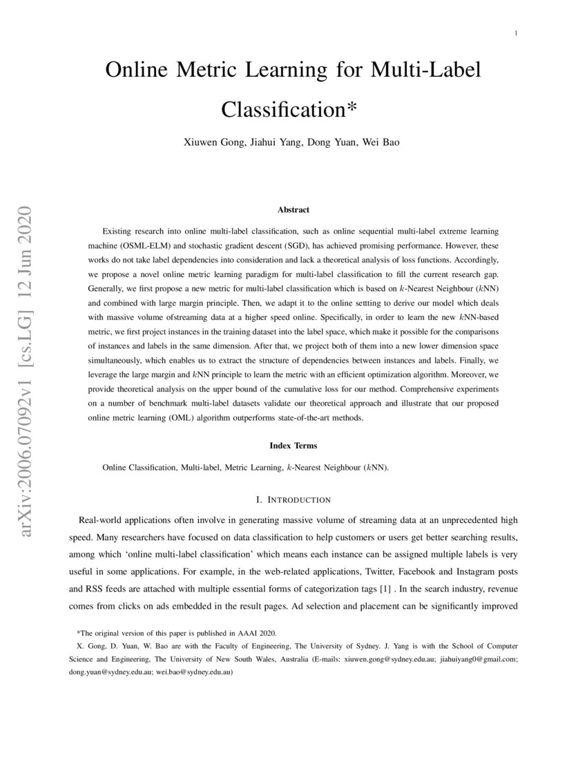 Online Metric Learning for Multi-Label Classification | DeepAI