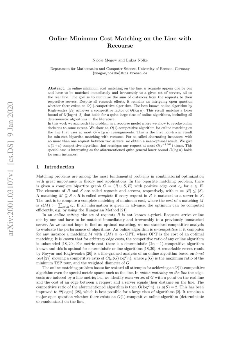 Online Minimum Cost Matching on the Line with Recourse | DeepAI