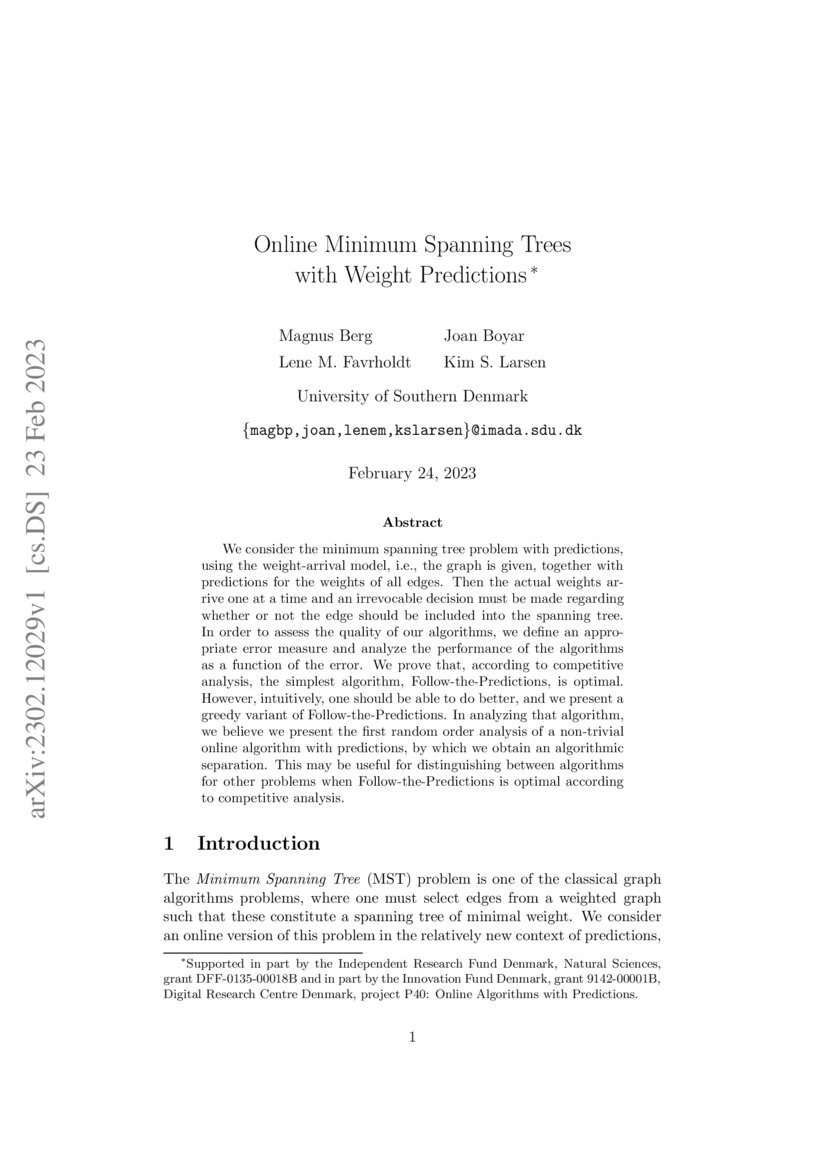 Online Minimum Spanning Trees with Weight Predictions | DeepAI Online Minimum Spanning Trees with Weight Predictions | DeepAI