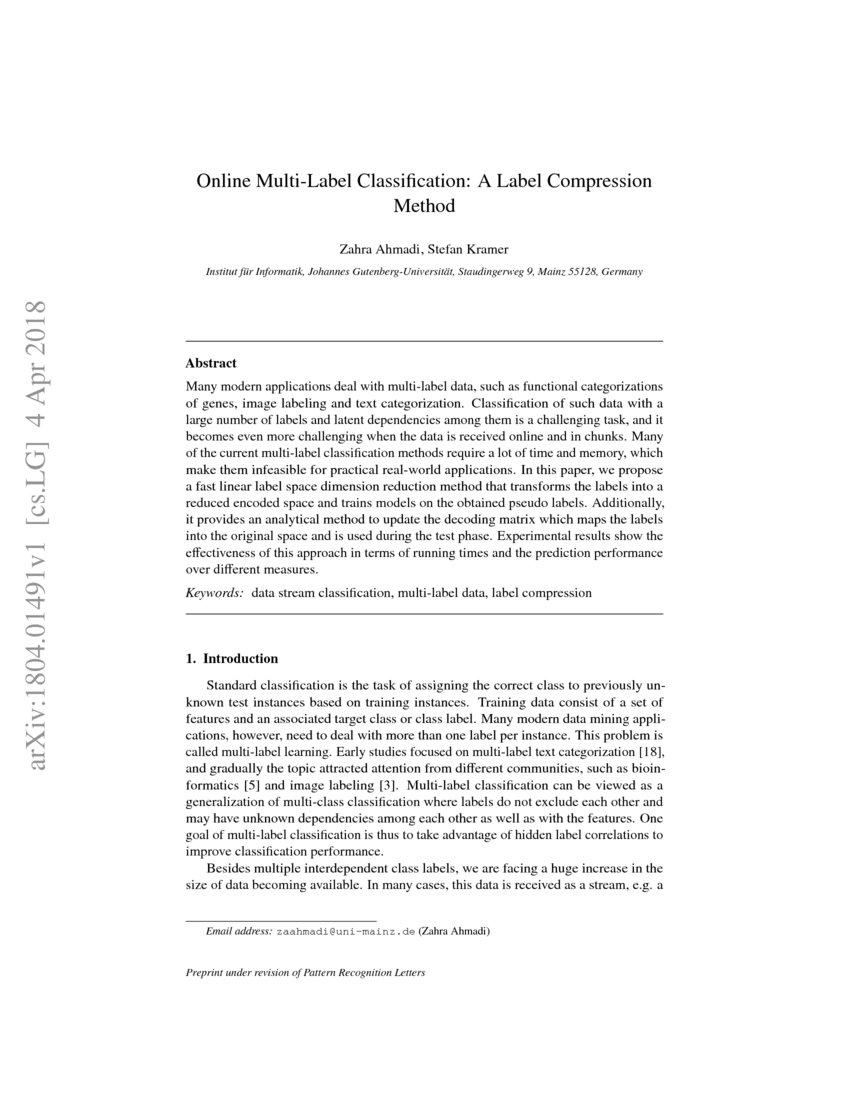 Online Multi-Label Classification: A Label Compression Method | DeepAI