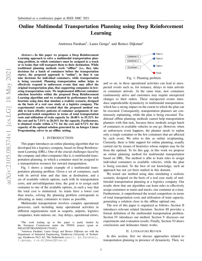 Online Multimodal Transportation Planning Using Deep Reinforcement Learning Deepai