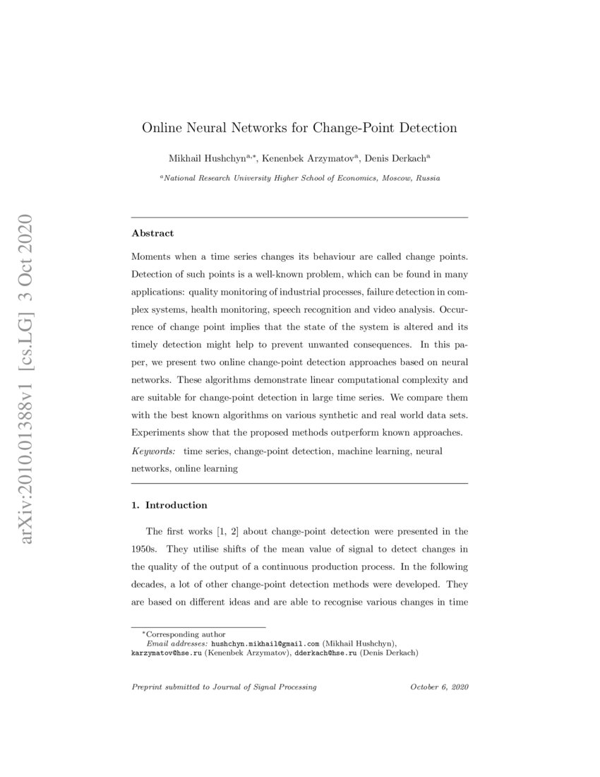 Online Neural Networks for Change-Point Detection | DeepAI