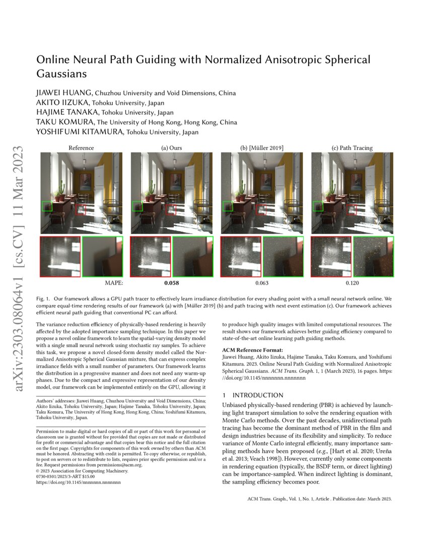 Online Neural Path Guiding with Normalized Anisotropic Spherical Gaussians | DeepAI