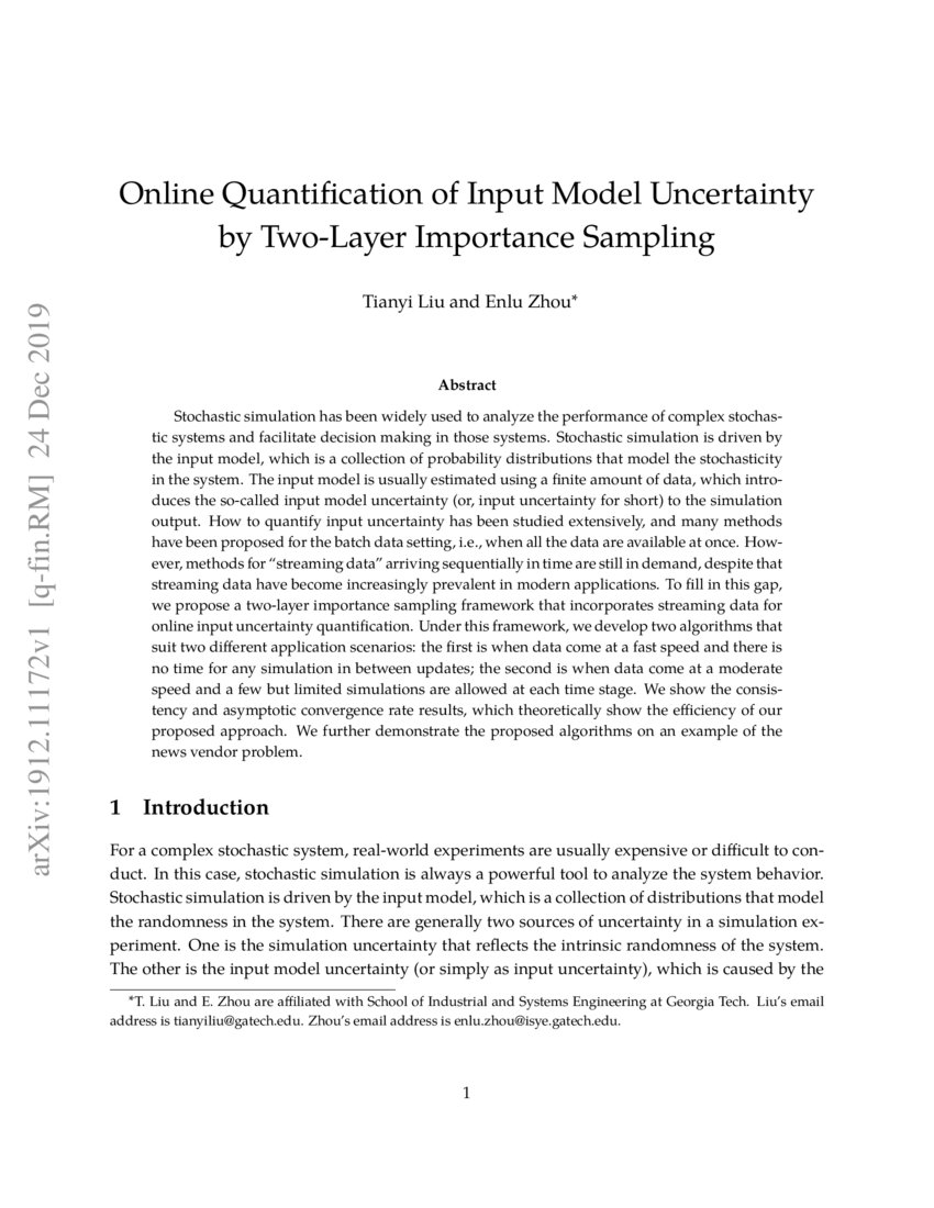 Online Quantification of Input Model Uncertainty by Two-Layer ...