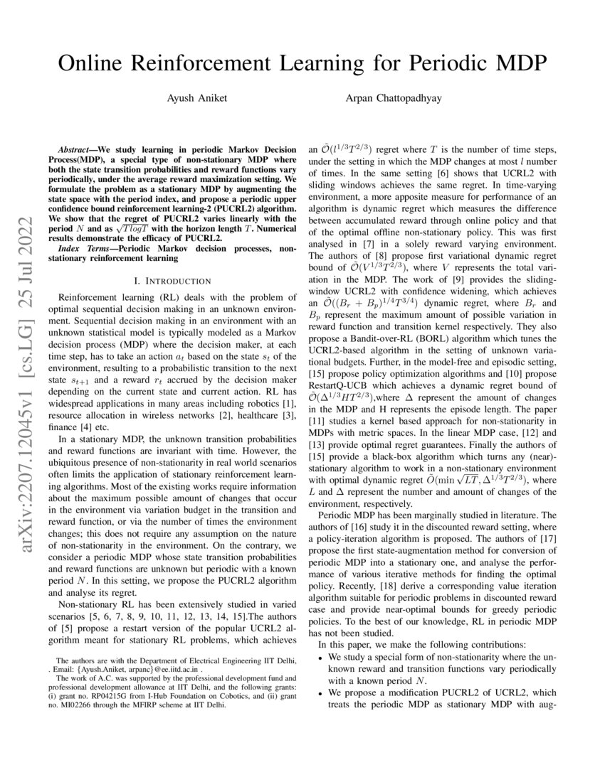 Online Reinforcement Learning for Periodic MDP | DeepAI