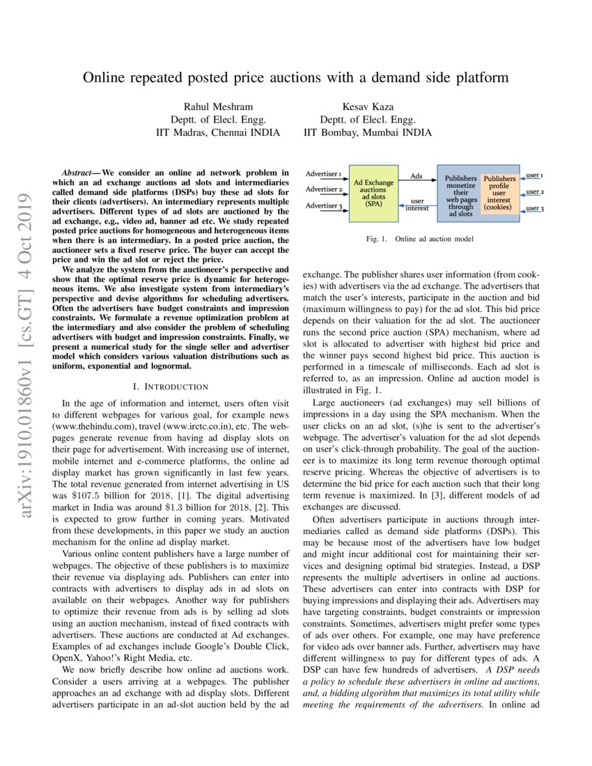 Online repeated posted price auctions with a demand side platform | DeepAI