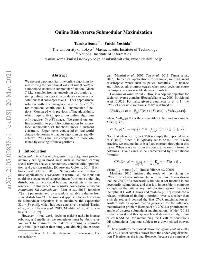 Online Risk Averse Submodular Maximization Deepai