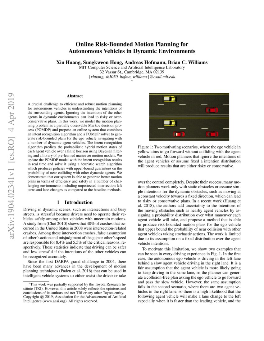 Online Risk Bounded Motion Planning For Autonomous Vehicles In Dynamic Environments Deepai