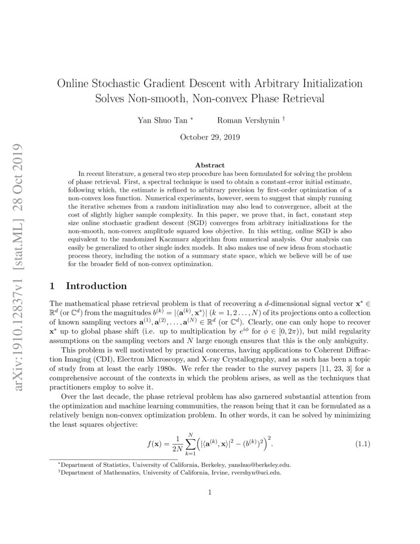 Online Stochastic Gradient Descent With Arbitrary Initialization Solves Non Smooth Non Convex
