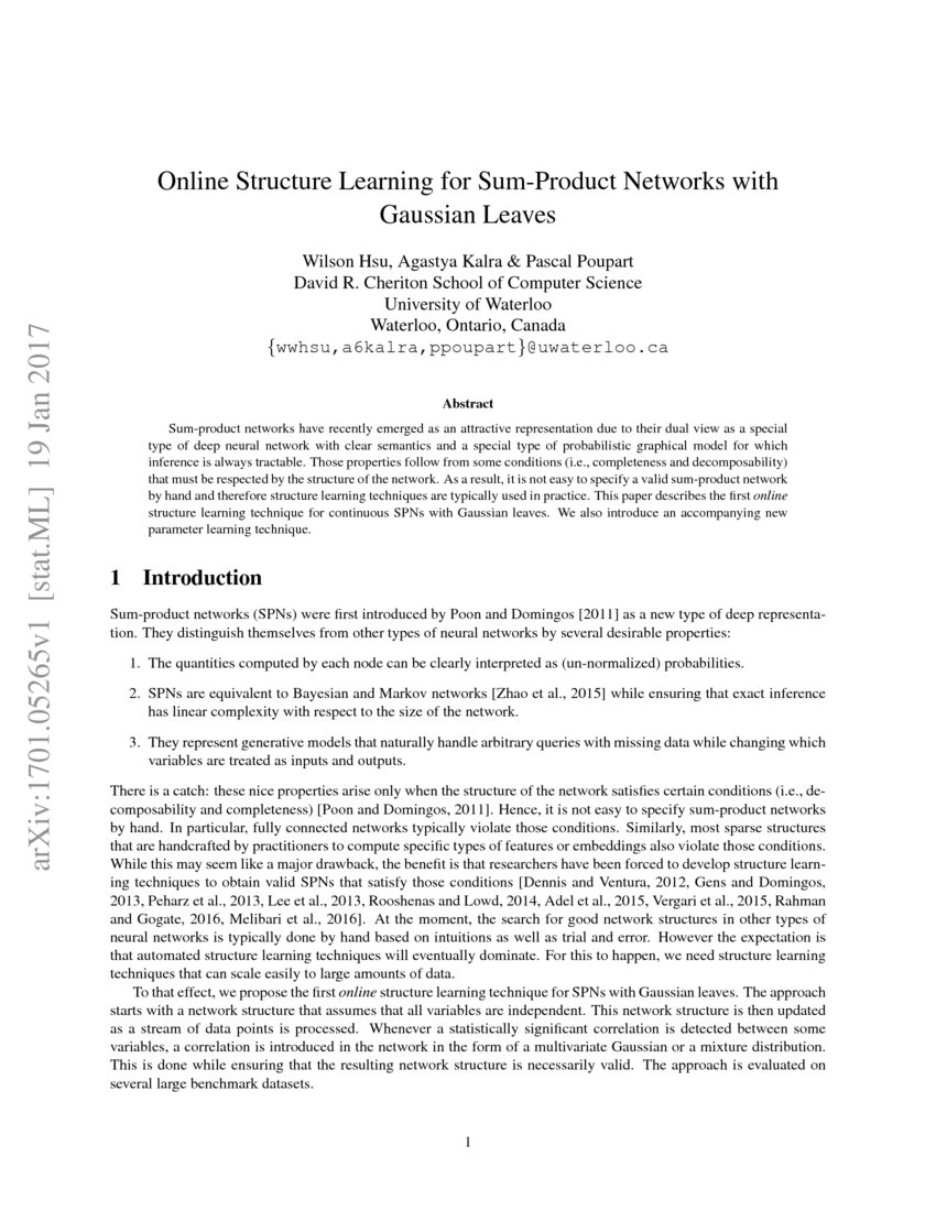 Online Structure Learning For Sum Product Networks With Gaussian Leaves Deepai 5512