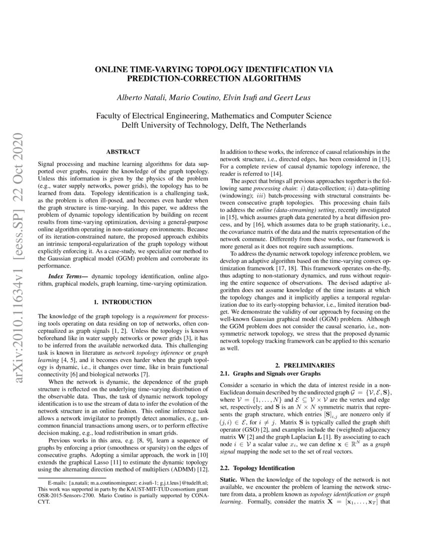 Online Time Varying Topology Identification Via Prediction Correction Algorithms Deepai
