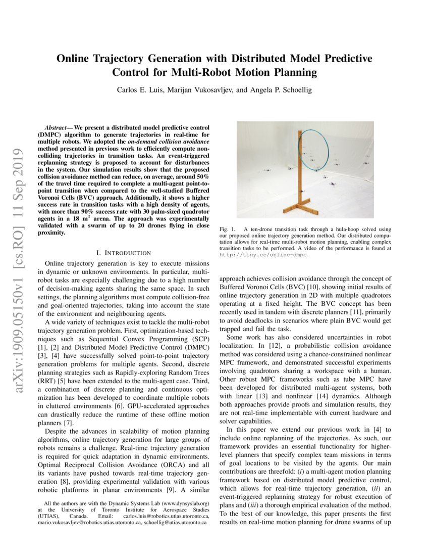 Online Trajectory Generation With Distributed Model Predictive Control For Multi Robot Motion