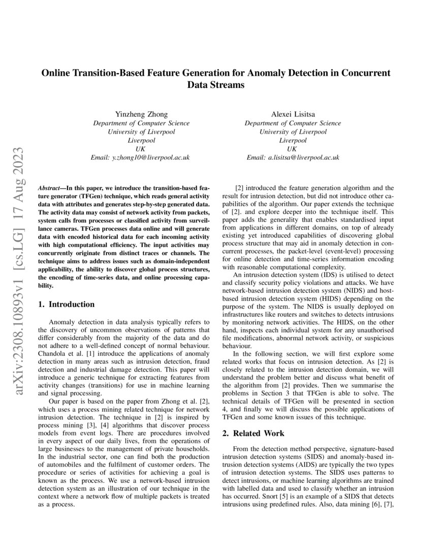Online Transition Based Feature Generation For Anomaly Detection In Concurrent Data Streams Deepai
