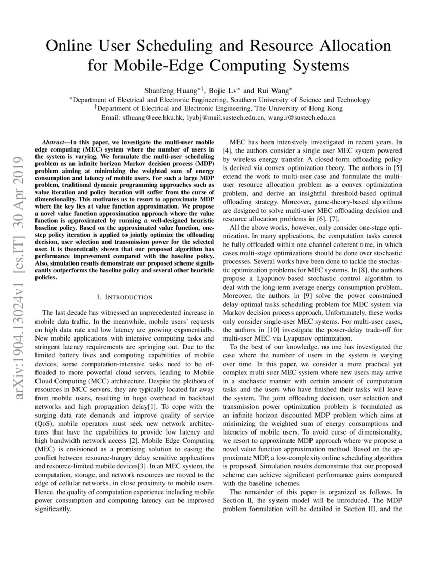 Online User Scheduling and Resource Allocation for Mobile-Edge Computing Systems | DeepAI