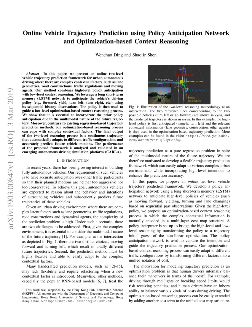 Online Vehicle Trajectory Prediction using Policy Anticipation Network ...